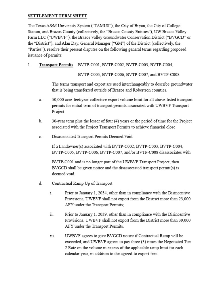 Settlement Term Sheet - June 24, 2025 | PDF