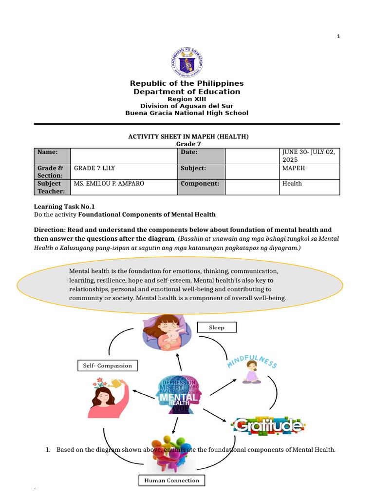 Grade 7 MAPEH Health Activity Sheet | PDF | Creativity | Mental Health