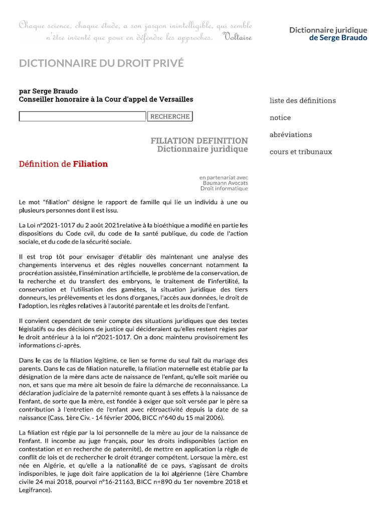 Définition de Filiation | PDF