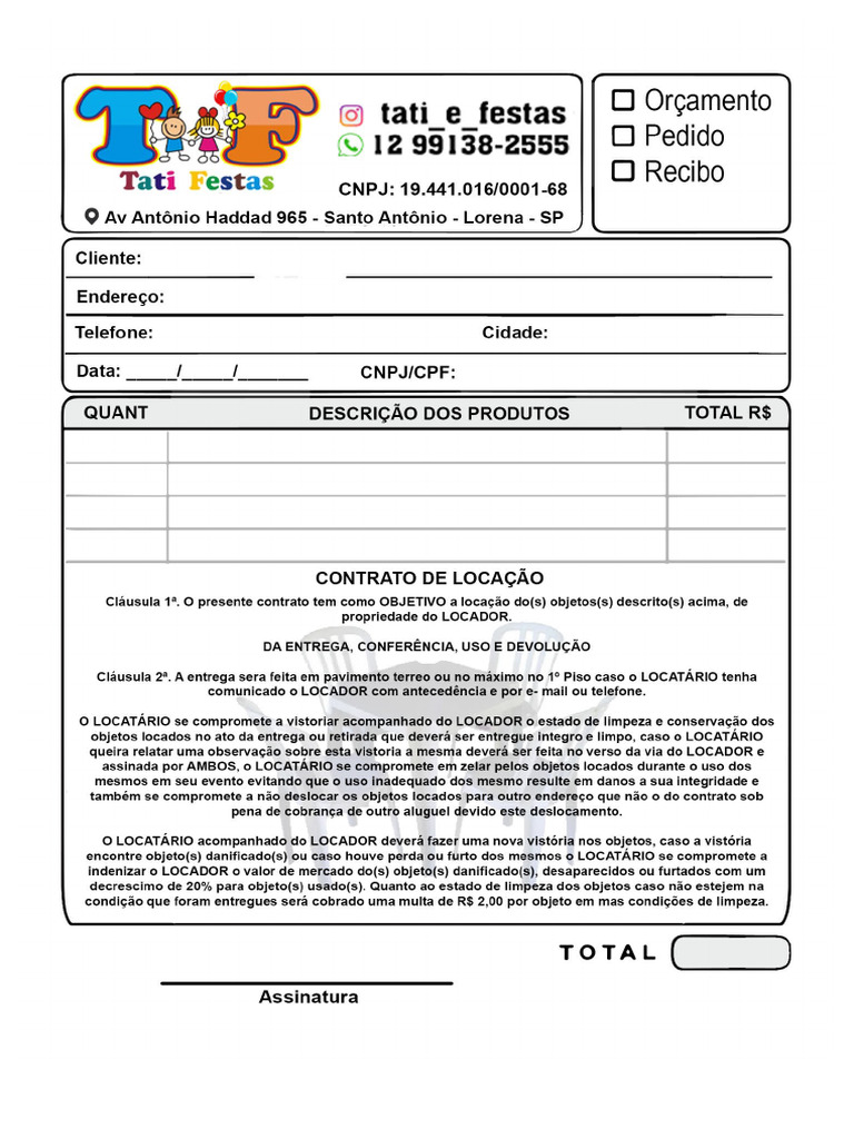 Contrato de Aluguel de Mesas e Cadeiras | PDF