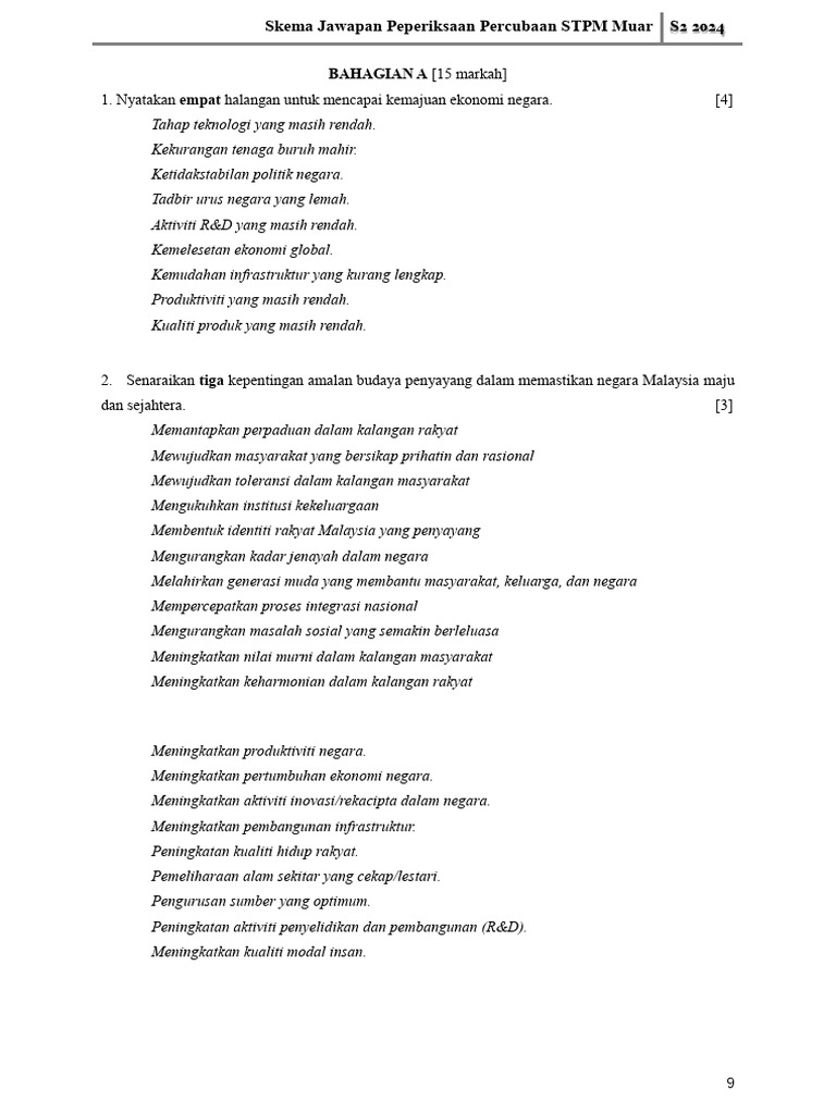 Trial S2 Pengajian Am Muar 2024 - Skema | PDF