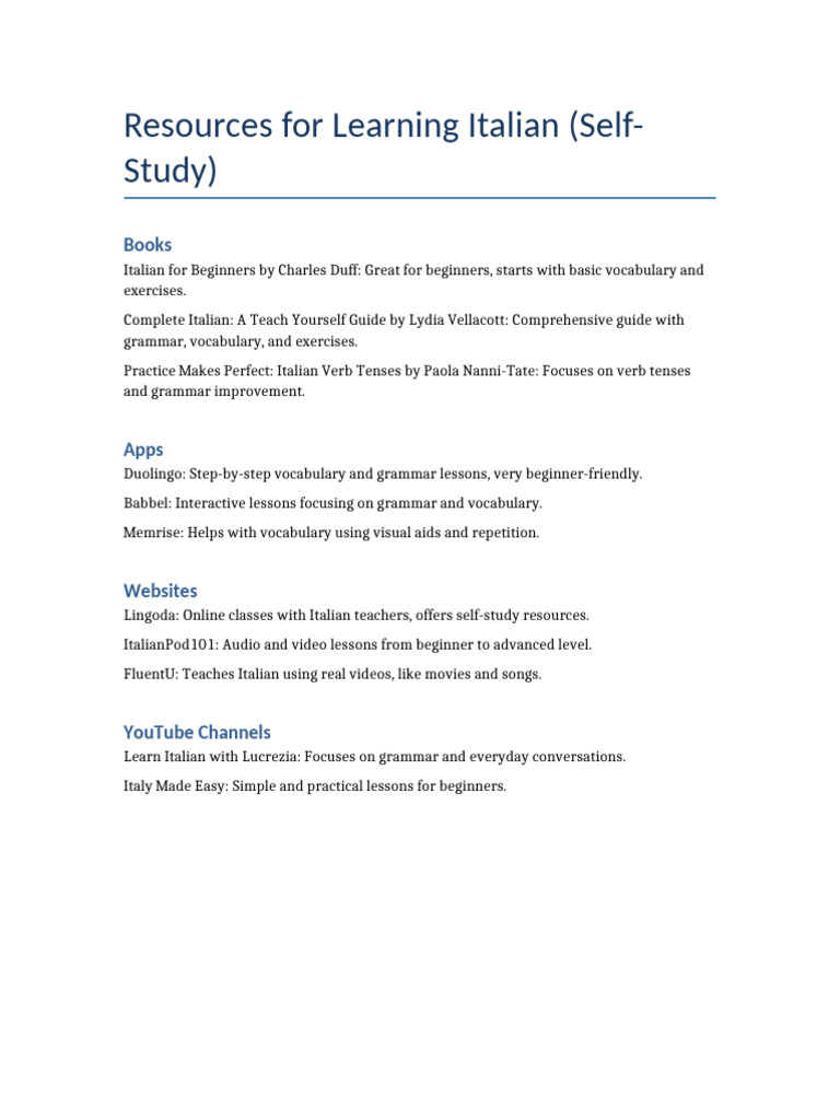Italian Learning Resources | PDF