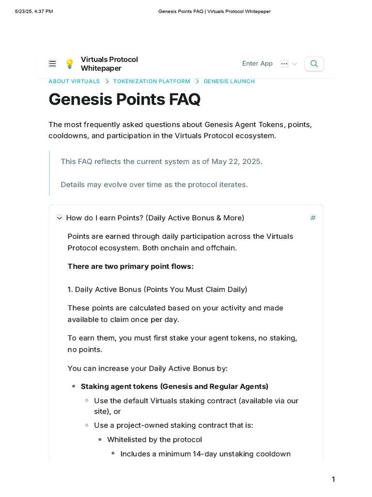 Genesis Points FAQ - Virtuals Protocol Whitepaper | PDF | Economies