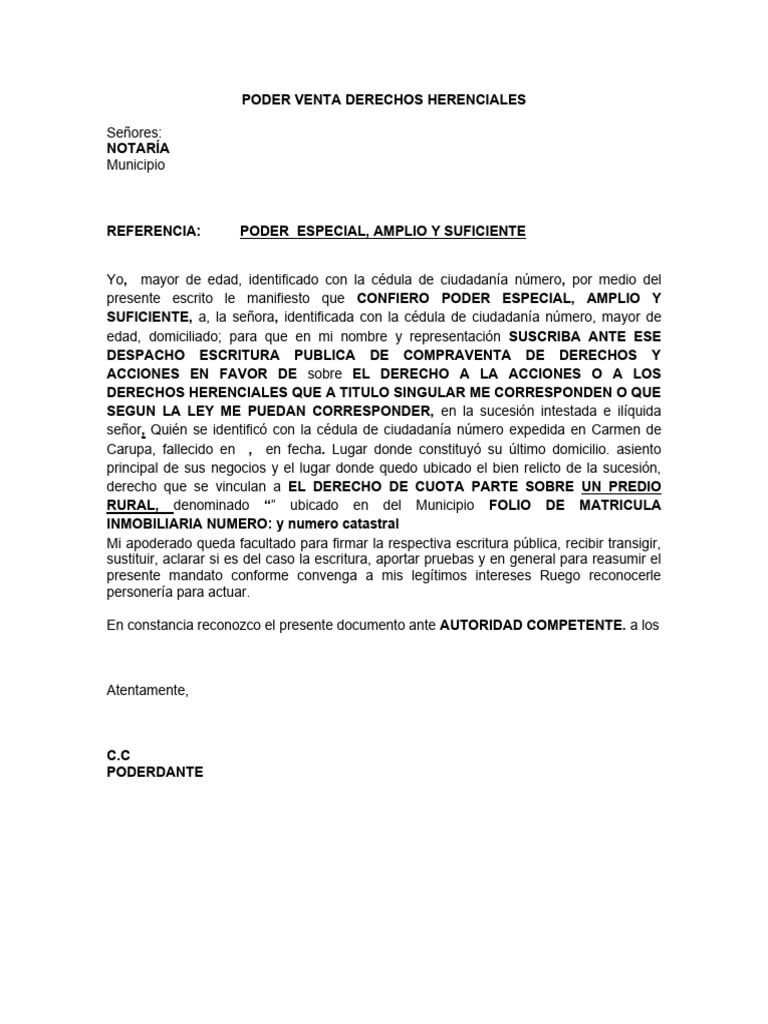 Poder Venta Derechos Herenciales | PDF
