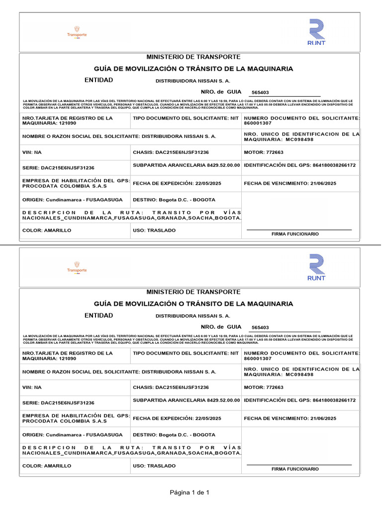 Gmov Dac215e6njsf31236 | PDF | Bogotá | Vehículos