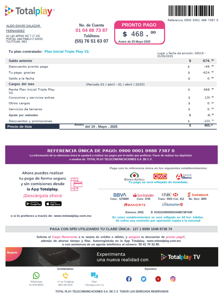 Recibo IZZI Editable | PDF | Tecnología bancaria | Telecomunicaciones