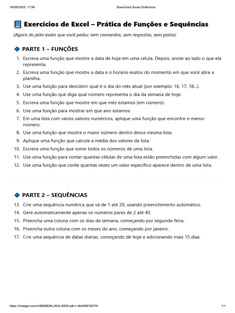 Exercícios Excel Dinâmicos | PDF