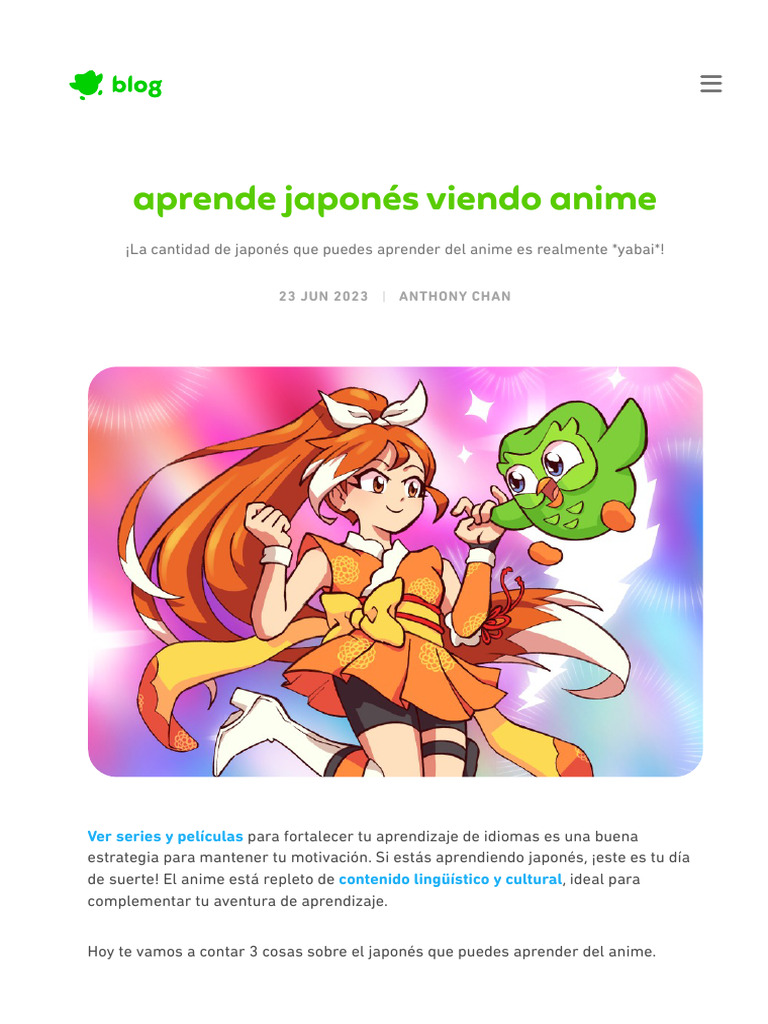 Aprende japonés con anime y diversión | PDF | Idioma japonés | Lingüística