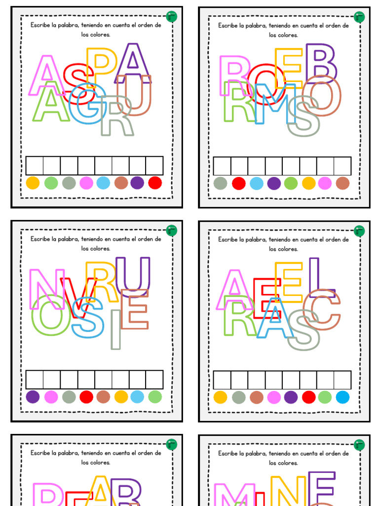 Discriminacion Visual Palabras 8 Letras Colores | PDF