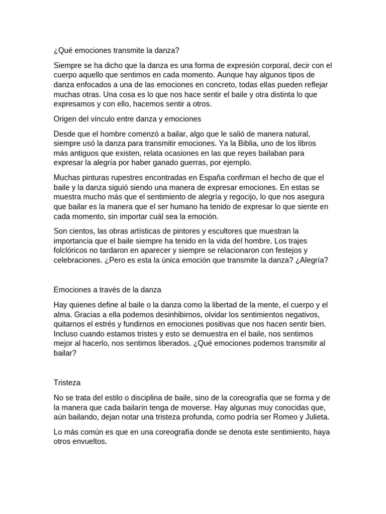 Emociones que Transmite la Danza | PDF | Bailes | Las emociones
