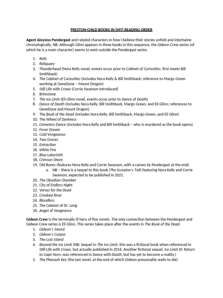 Preston-Child Books Reading Order | PDF
