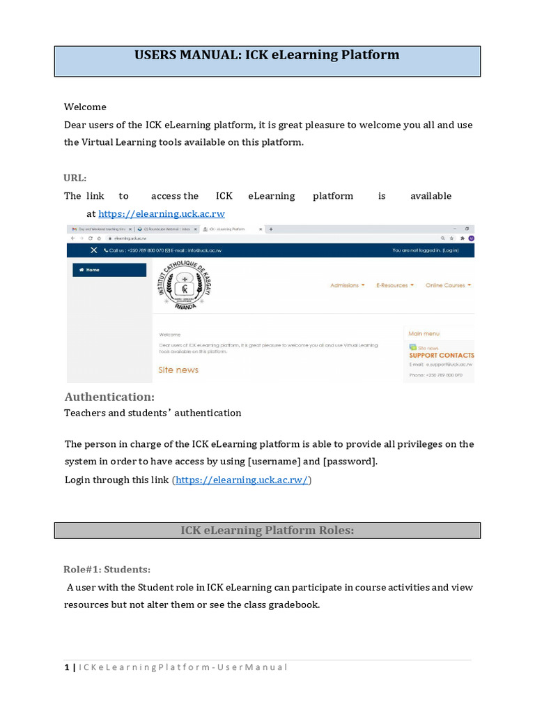 Users Manual: Ick Elearning Platform: Authentication | PDF ...