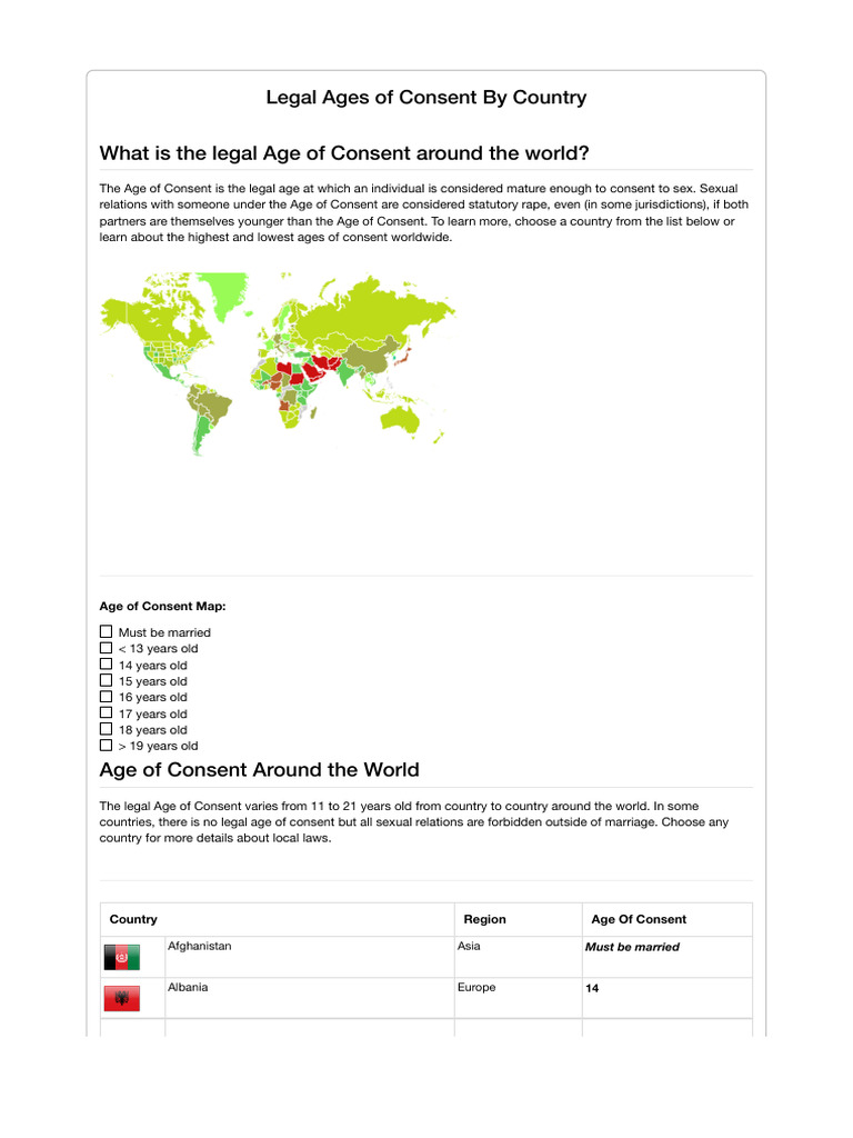 Global Age of Consent Overview 2025 | PDF | Africa | Asia