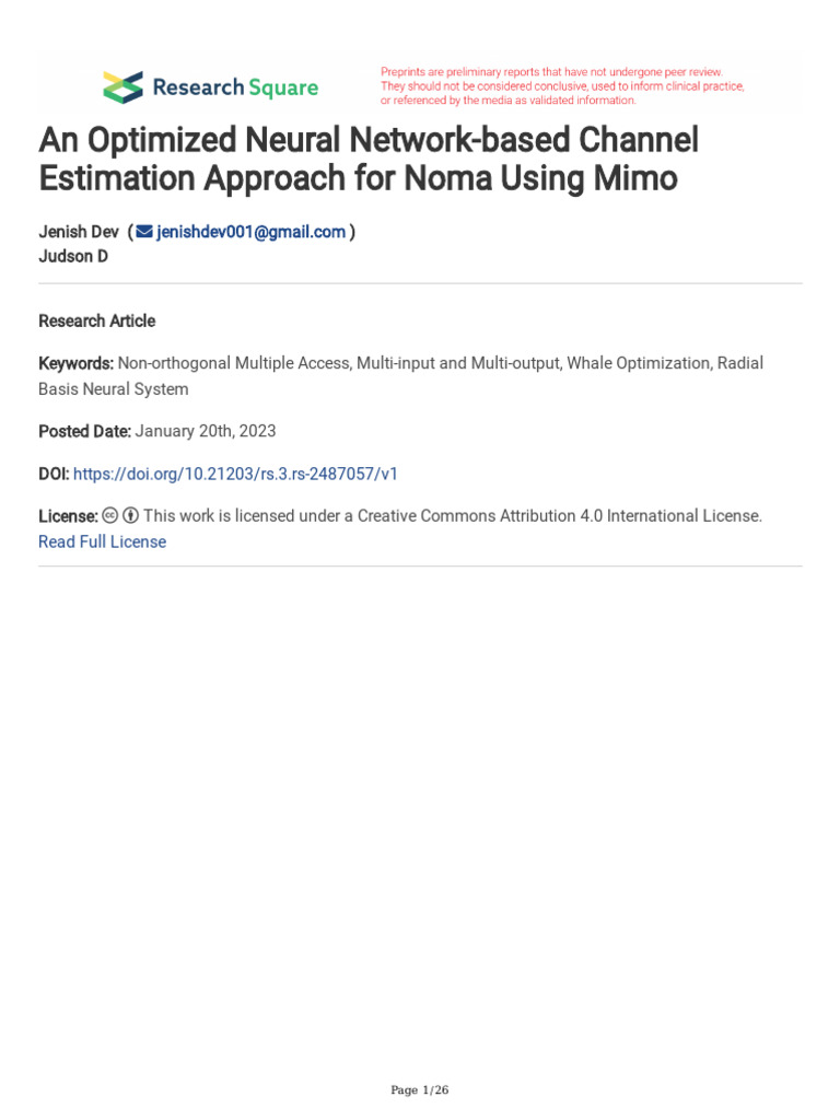 An Optimized Neural Network-Based Channel Estimation Approach For Noma Using Mimo | PDF | Mimo ...