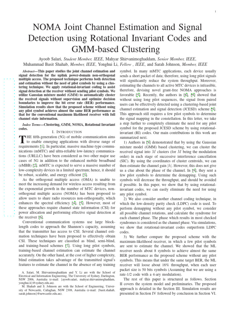 NOMA Joint Channel Estimation and Signal Det. Using Rotitional ... | PDF | Low Density Parity ...