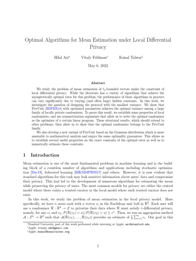 Optimal Algorithms For Mean Estimation Under Local Differential Privacy ...