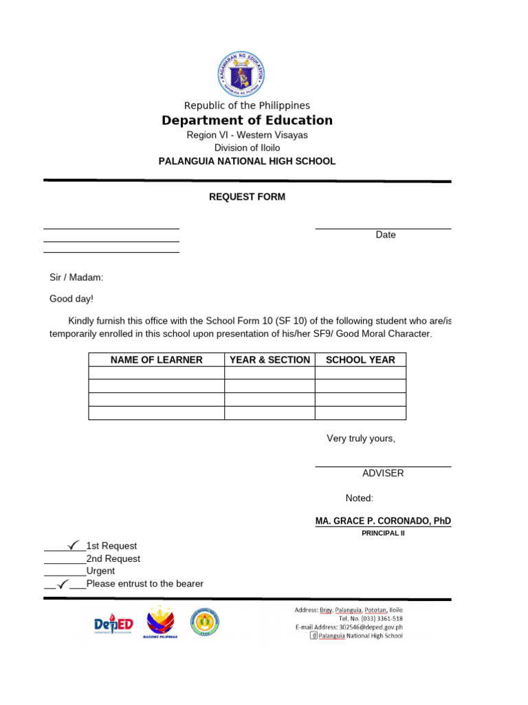 Request Form SF 10 2025 | PDF