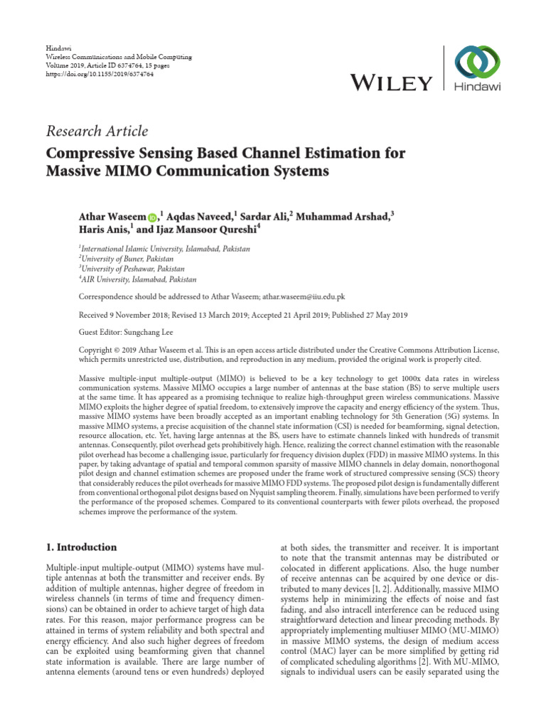 Compressive Sensing Based Channel Estimation For | PDF | Mimo | Duplex (Telecommunications)