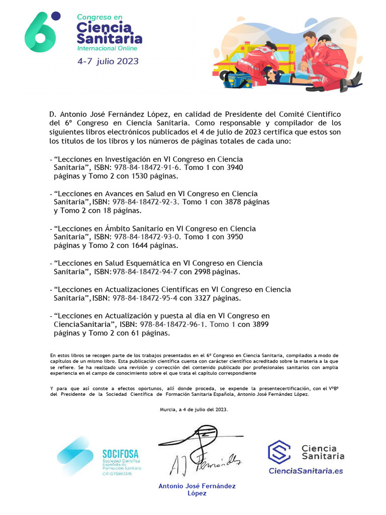 Certificado N P Ginas 6 Congreso Cs 1 | PDF