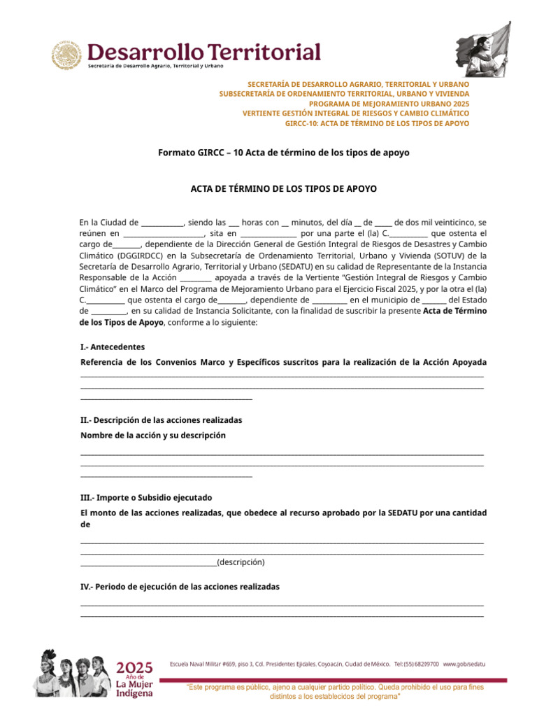 Formato GIRCC 10 Acta de Termino de Los Tipos de Apoyo 2025 | PDF