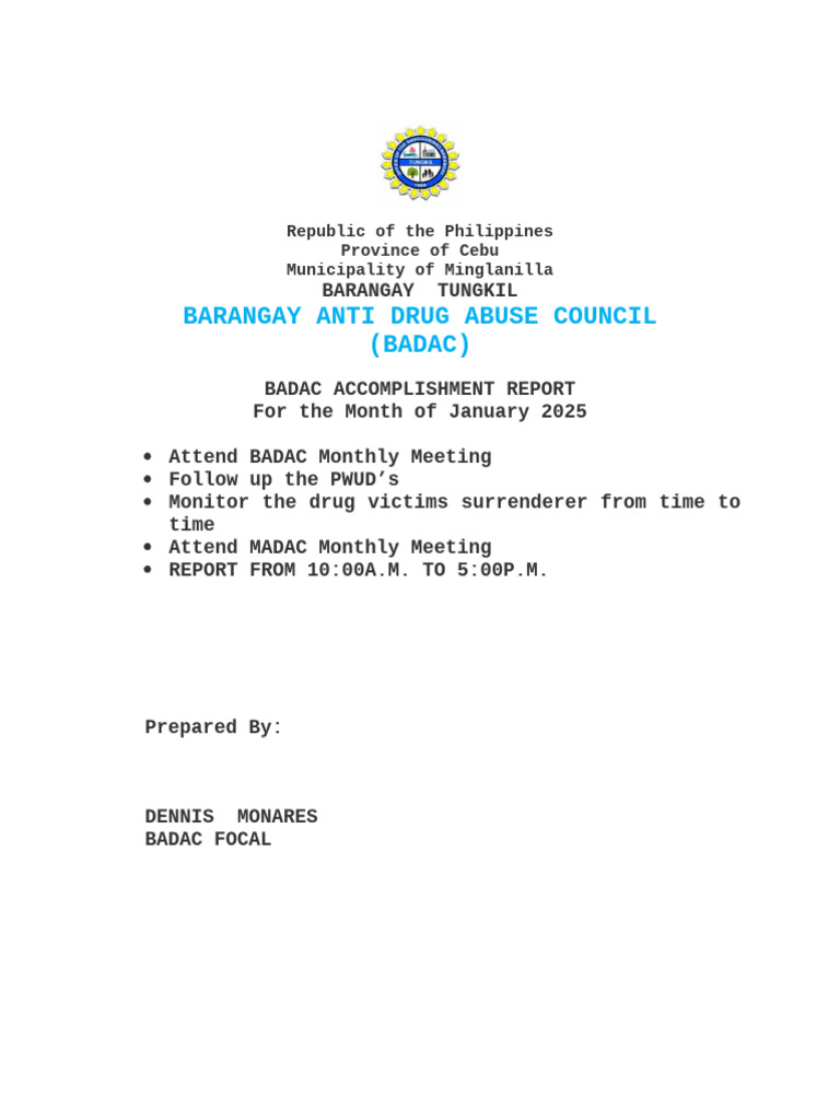 Accomplishment Report Badac Jan | PDF
