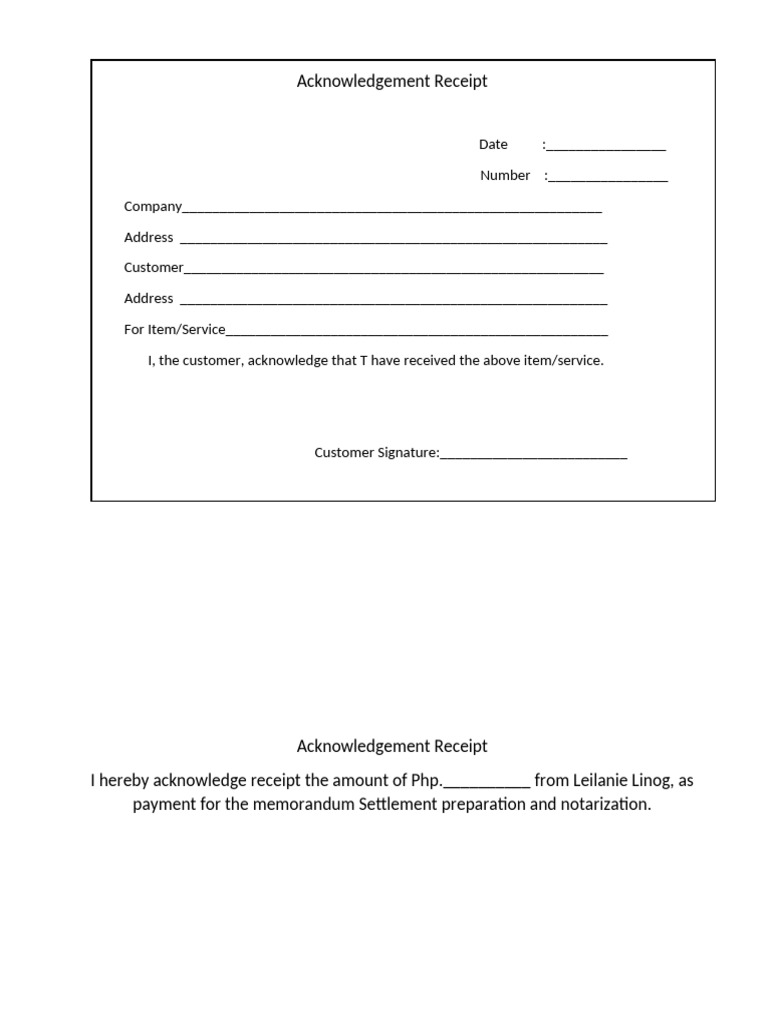 Acknowledgement Receipt Template | PDF | Receipt | Business Documents