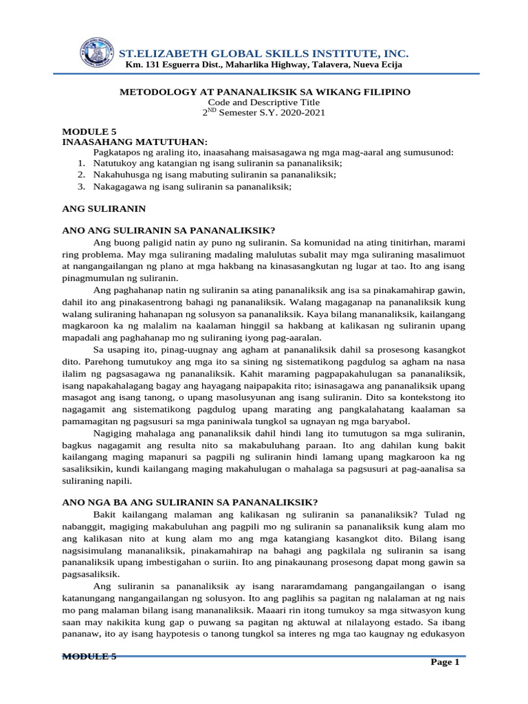 Module 5 Metodology at Pananaliksik Sa Wikang Filipino | PDF