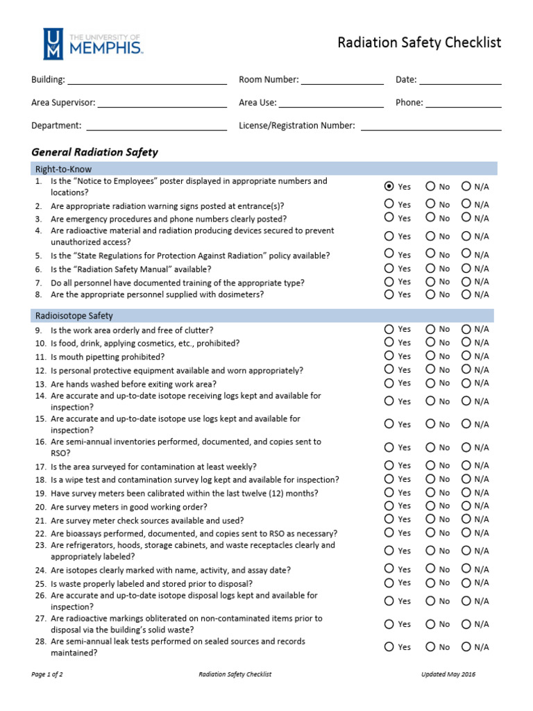 Radiation Safety Checklist | PDF | Radiation Protection | Radioactive ...
