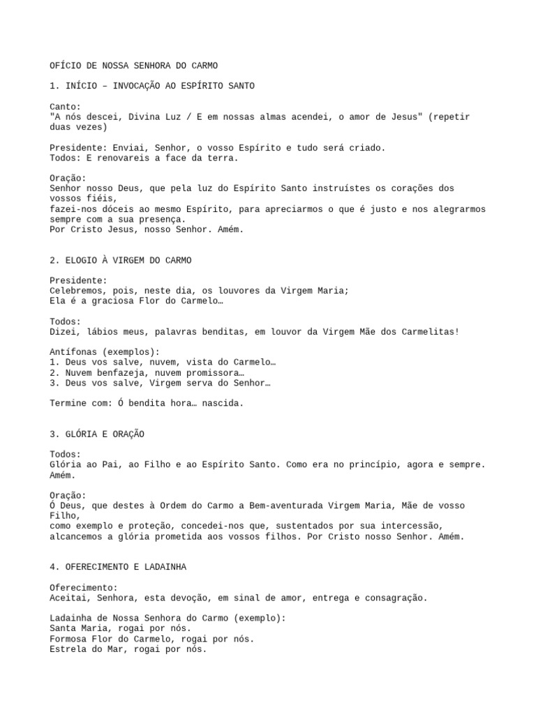 Oficio Nossa Senhora Do Carmo | PDF
