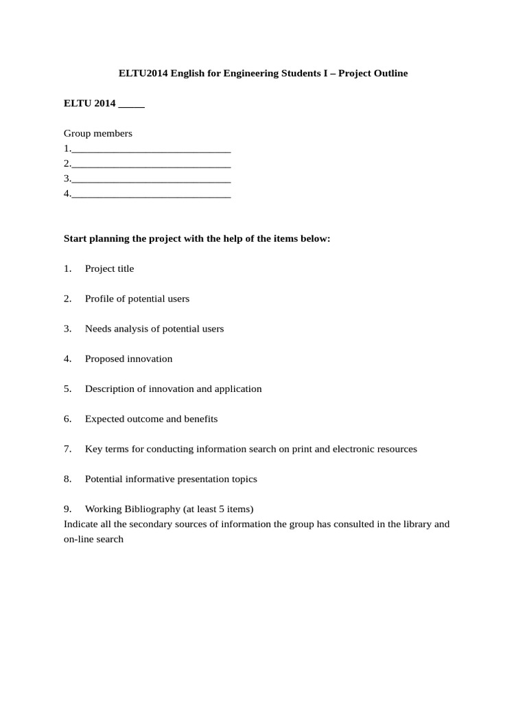 ELTU2014 Project Outline | PDF