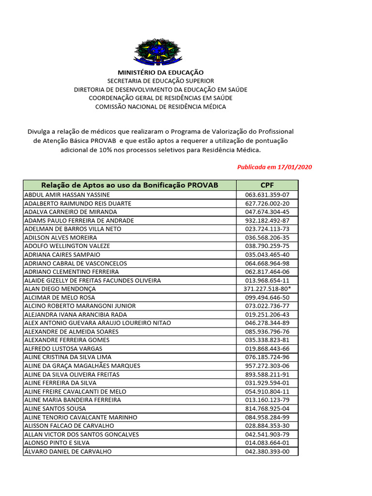 Médicos Aptos para Bonificação PROVAB | PDF | Brasil