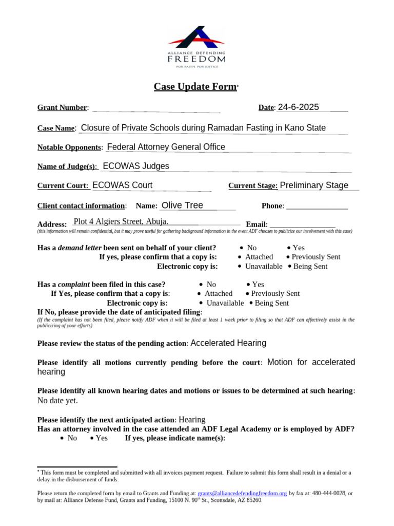 Case Update Form Kano State | PDF | Justice | Crime & Violence