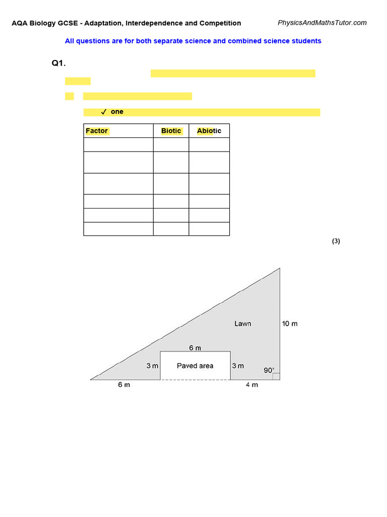 Adaptation, Interdependence and Competition QP - AQA Biology GCSE | PDF ...