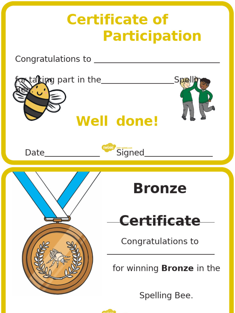 Spelling Bee Award Certificates | PDF