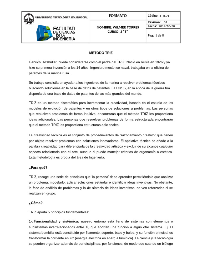 Metodo Triz Resumen | PDF