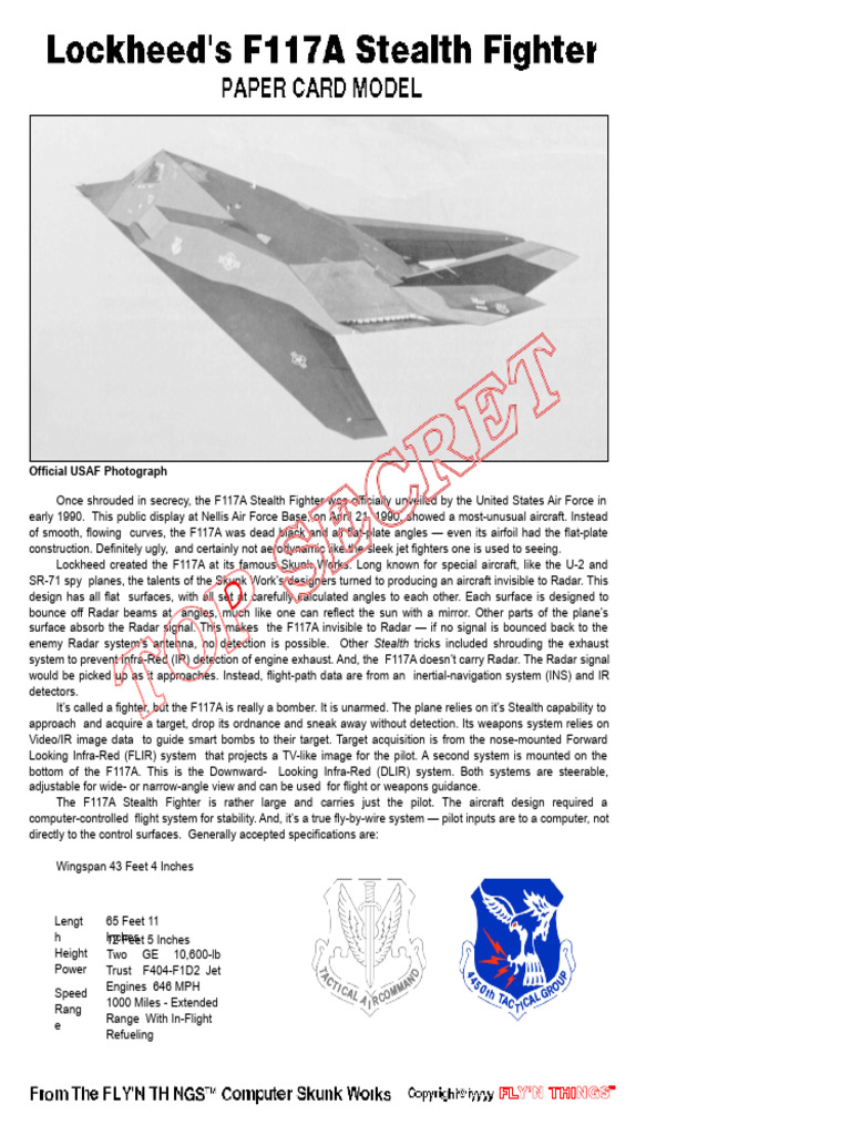 Papercraft F 117 A Color | PDF | Radar | Aerospace Engineering