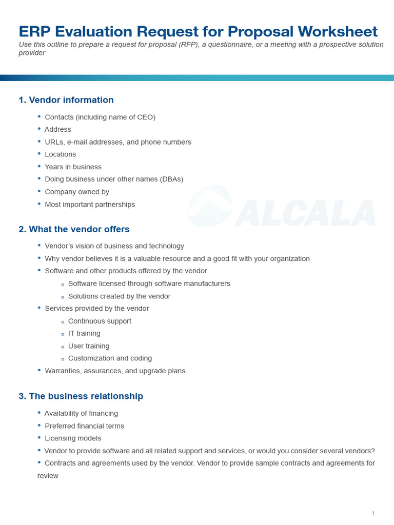 ERP Evaluation Request For Proposal Worksheet | PDF | Inventory | Accounts Payable