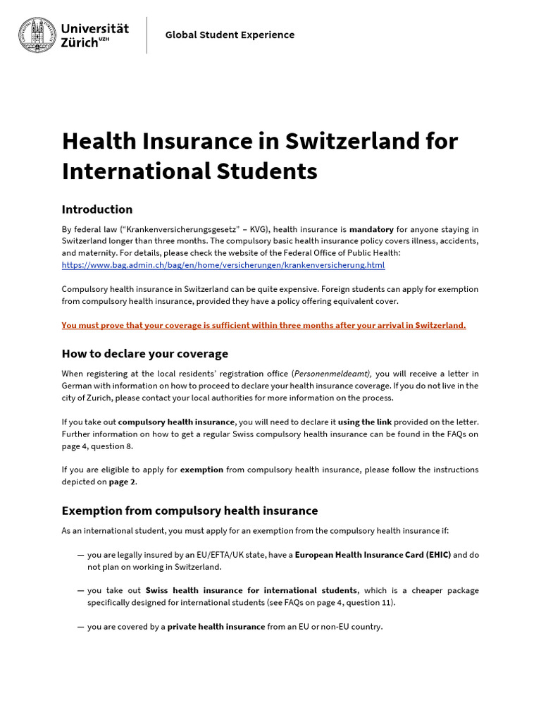 Health Insurance for International Students | PDF | Insurance | Switzerland