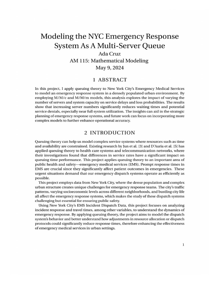 Modeling The NYC Emergency Response System As A Multi-Server Queue | PDF