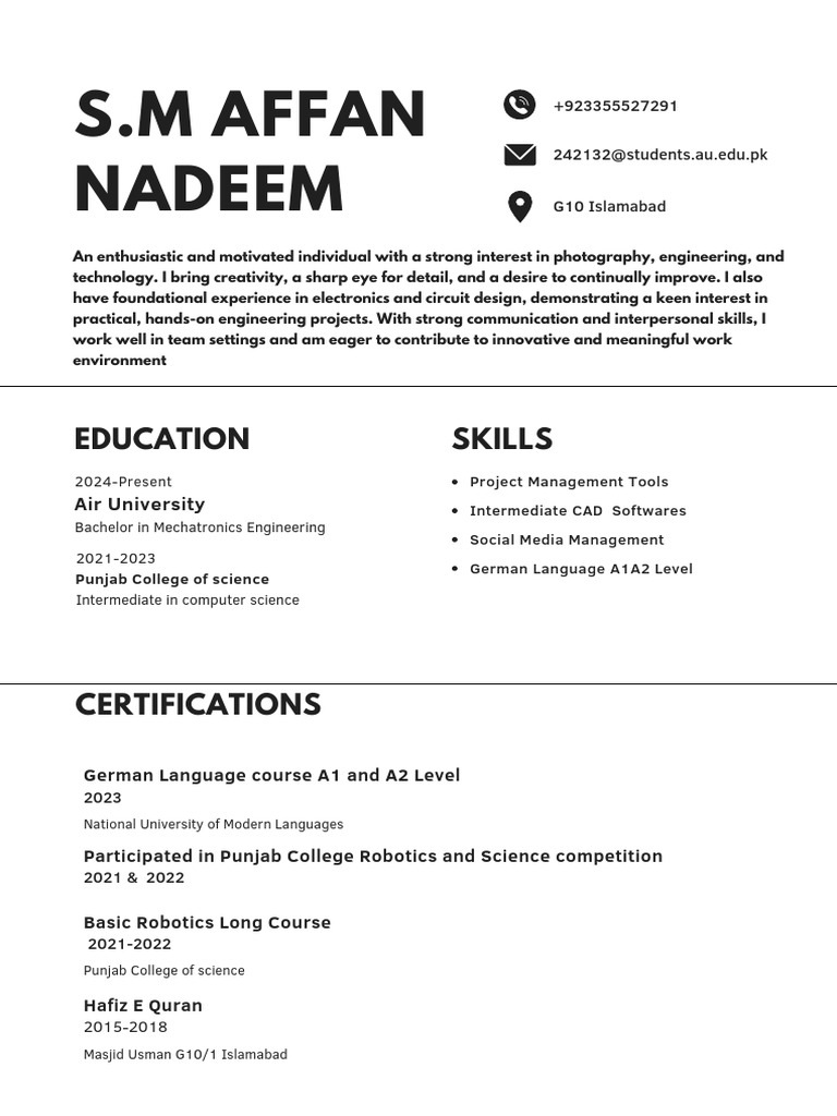 Affan's Resume-242132-BEMTS-IIA | PDF
