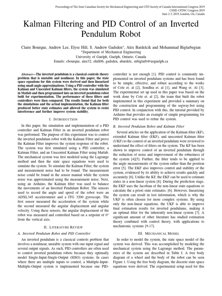 Kalman Filter and PID Control for Inverted Pendulum | PDF | Kalman ...