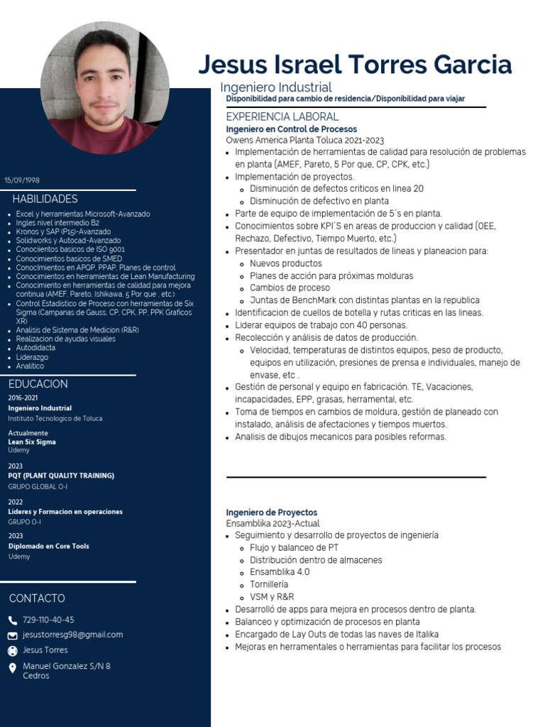 CV Jesús Israel Torres García | PDF | Ingeniería Industrial | Ingeniería