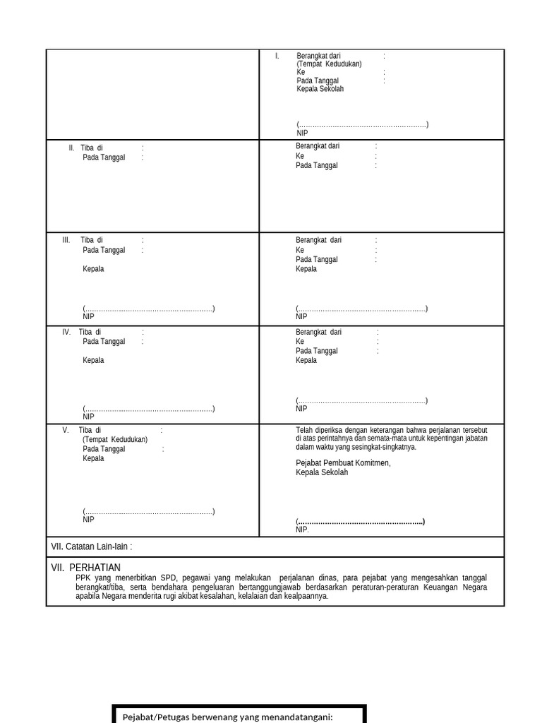 Form SPPD Surat Perjalanan Dinas | PDF