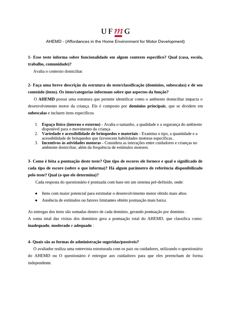 AHEMD: Avaliação do Ambiente Domiciliar | PDF | Acessibilidade