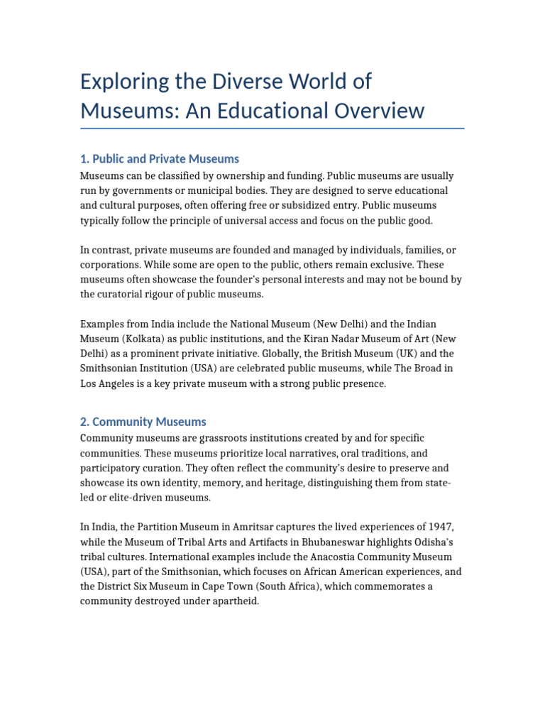 Different Types of Museums | PDF | Museum | Museology