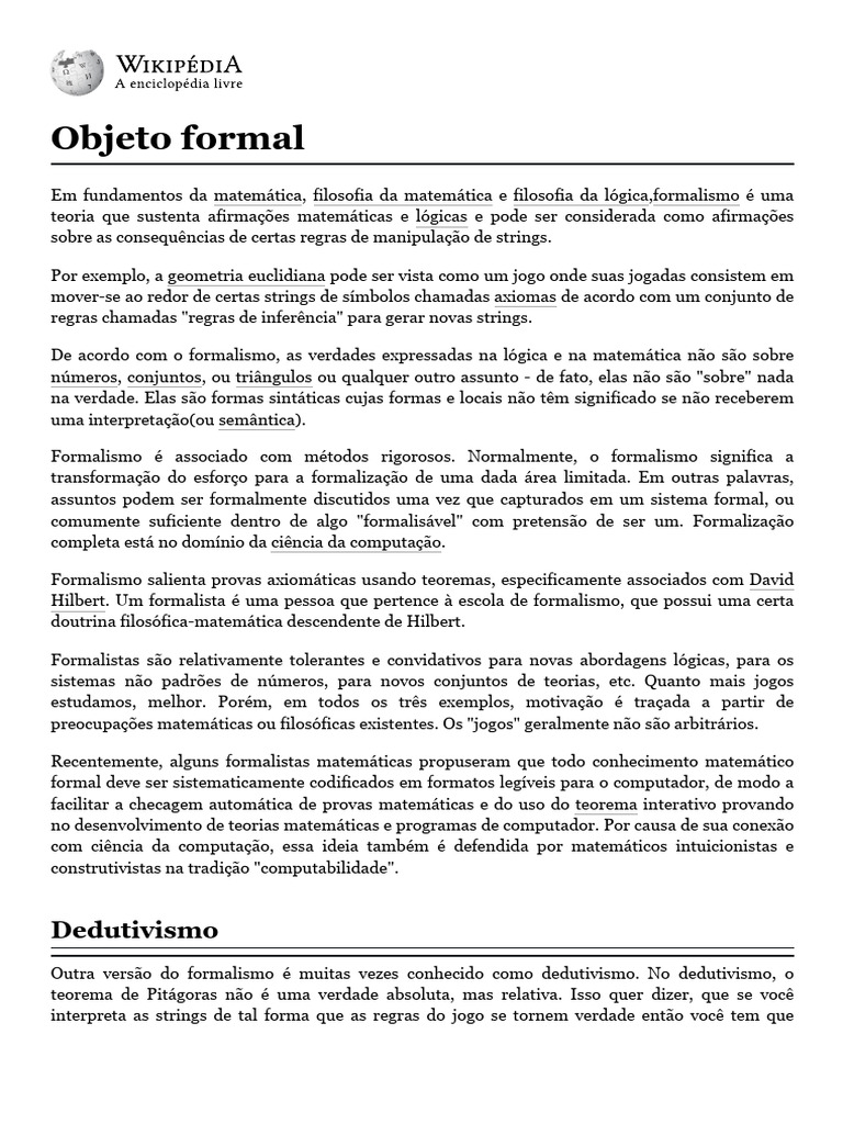 Formalismo Matemático - Objeto Formal - Wikipédia | PDF | Matemática ...