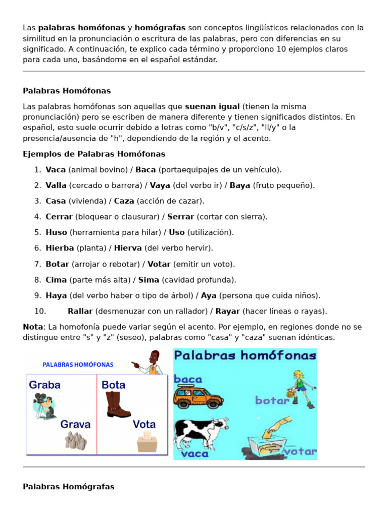 Qué son las palabras homófonas | PDF | Verbo | Lingüística