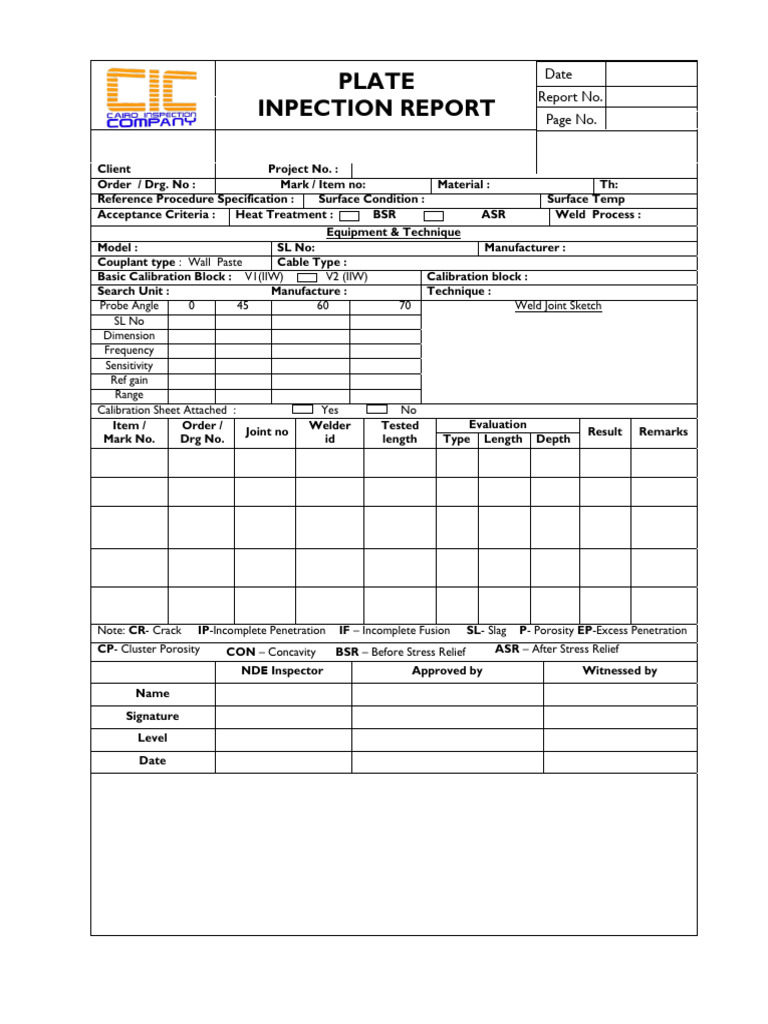 Ultrasonic Inspection NDT Sample Test Report Format | PDF