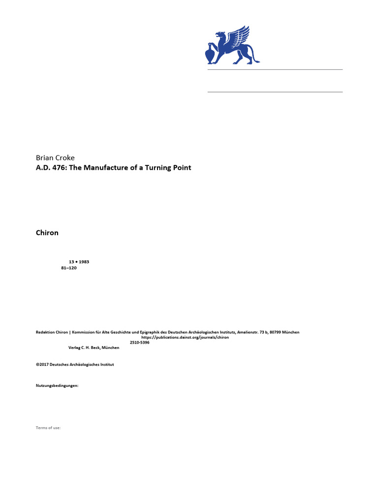 A.D. 476, The Manufacture of A Turning Point | PDF | Roman Emperors | Late Antiquity