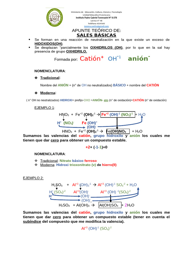 SALES BÁSICAS Apunte Teorico | PDF | Sal (química) | Hidróxido